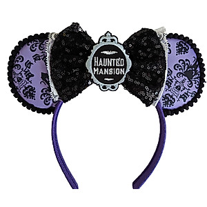 CLGIFT Halloween Minnie Ears, Orange Minnie Ears, Black Web Mickey Ears Headband, Halloween Minnie Costume, Jack (Haunted house)