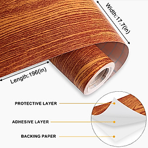 HATOKU 17.7" x 196" Brown Wood Peel and Stick Wallpaper, Contact Paper for Cabinets PVC Self Adhesive Wallpaper for Desk Drawer Shelf Liner