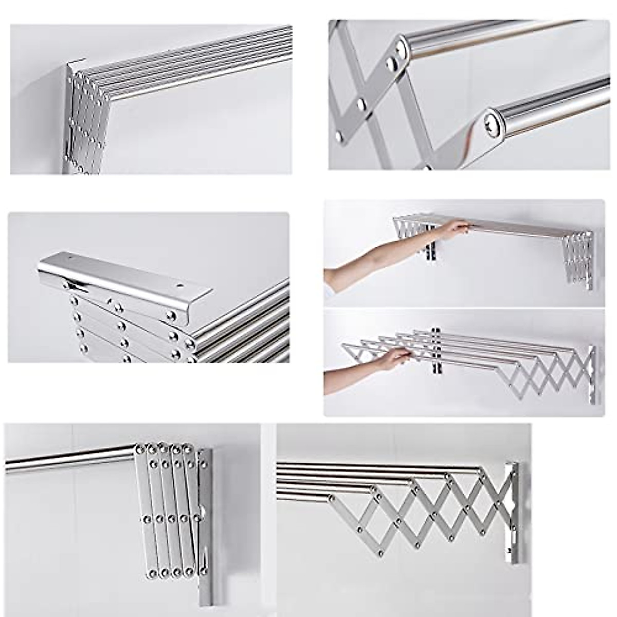EAFTOS Fold Away Clothes Dry Racks Wall Mounted Space-Saver, Hanger Socks Drying Racks Retractable Easy to Install Design (Color : Silver, Size : 70x30cm)