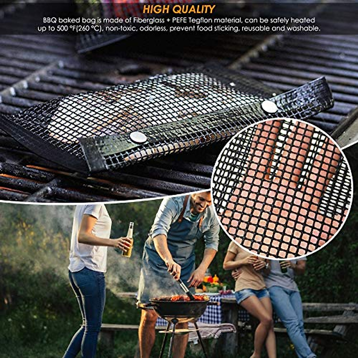 Eurobuy BBQ Mesh Grill Bags,Non-Stick High Temperature Resistance Reusable Grilling Pouches Outdoor Picnic Tool Easy to Clean