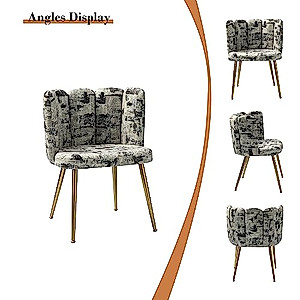 HULALA HOME Modern Dining Chairs Set of 2, Print Living Room Chair with Shell Back and Golden Metal Legs, Comfy Upholstered Cute Accent Chair for Living Room Bedroom Makeup Room Vanity, Grey