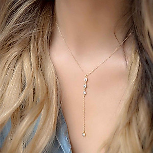 Iaceble Boho Crystal Back Necklace Long Cz Backdrop Necklace Gold Crystal Lariat Y Necklace Rhinestone Back Chain Necklace Long Cz Wedding Backdrop Chain Jewelry for Women (Style 1)