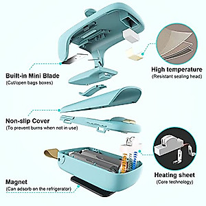 Mini Bag Sealer, Kenossion Chip Bag Sealer - Bag Sealer Heat Seal with Cutter & Magnet, Portable Mini Sealing Machine to Reseal Plastic Bags & Keep Snacks Fresh (2xAA Batteries Included)