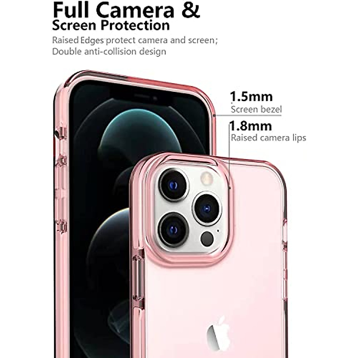 ArtsEvo Shockproof Clear Design for iPhone 13 Pro case, Certified 6.6ft Drop Protection, Raised Edges Protect Camera and Screen, Double Anti-Collision Design Pink