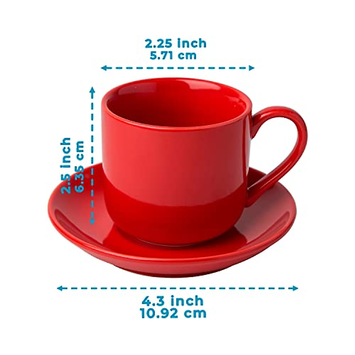 4oz. Espresso Cups Set of 4 With Matching Saucers - Premium Porcelain, 8 Piece Gift Box Demitasse Set - Red, Blue & Grey – Italian Caffè Mugs, Turkish Coffee Cup – Lungo Shots, Dopio Double Shot