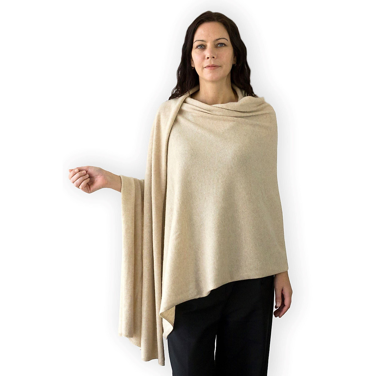 Jet&Bo 100% Pure Cashmere Travel Wrap, Shawl, Scarf & Blanket Beige, Storage Bag + Gift Box