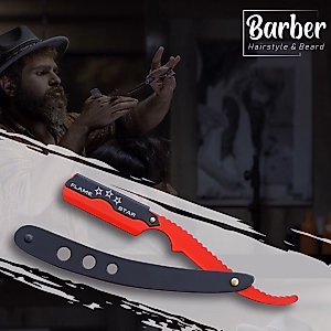 Black Red Barber Staright Edge Salon Hair Cut Razor 100% Stainless Steel with 10 Blades by "FLAME STAR"