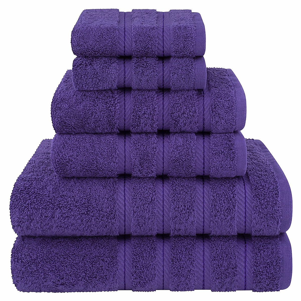 American Soft Linen Luxury 6 Piece Towel Set, 2 Bath Towels 2 Hand Towels 2 Washcloths, 100% Cotton Turkish Towels for Bathroom, Purple Towel Sets