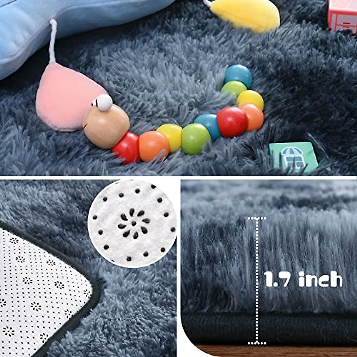 HOMORE Soft Fluffy Rug for Bedroom, Tie Dye Rugs for Living Room, Non Slip Shaggy Plush Carpet for Kids Nursery Toddler, 5x7 Feet Area Rugs for Room Floor, Blue Gray