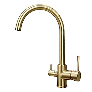 Techzm Tri Flow Water Filtration Kitchen Faucet 3 Way Water Filter Taps Brushed Golden
