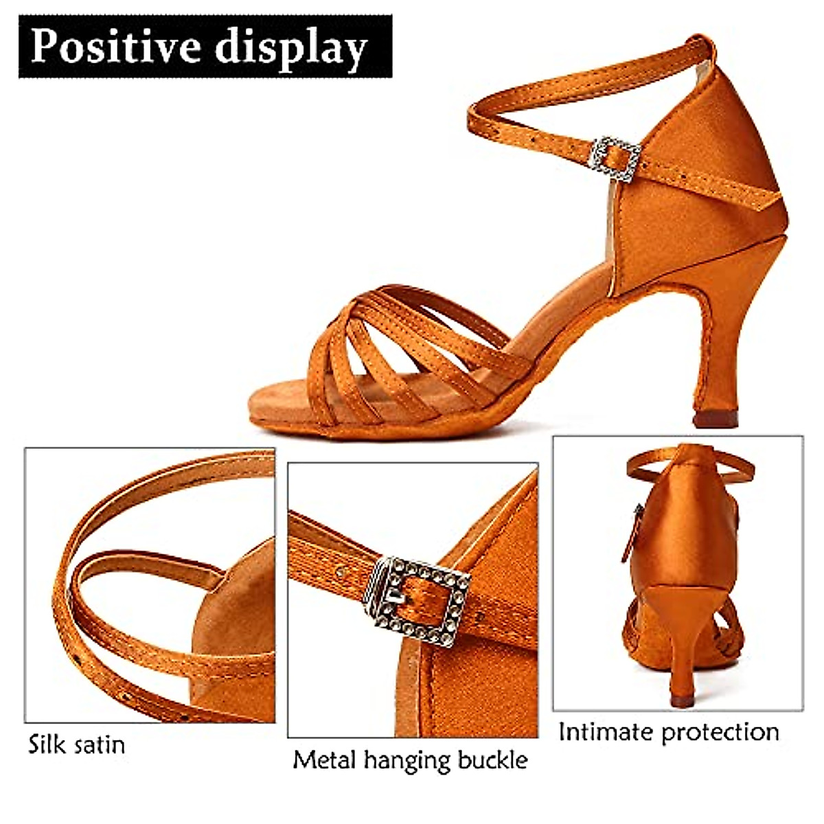 DKZSYIM Women's Satin Latin Dance Shoes Professional Ballroom Salsa Practice Performance Dancing Shoes,213-Brown-7,US 8.5