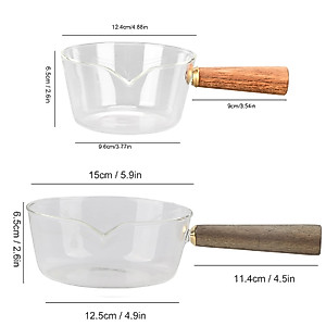 Glass Milk Pot with Wooden Handle, Small Saucepan with V Shaped Spout, Exquisite Workmanship Milk Boiling Pot Multifunction Cooking Utensil for Hot Milk, Salads, Noodles (Small)