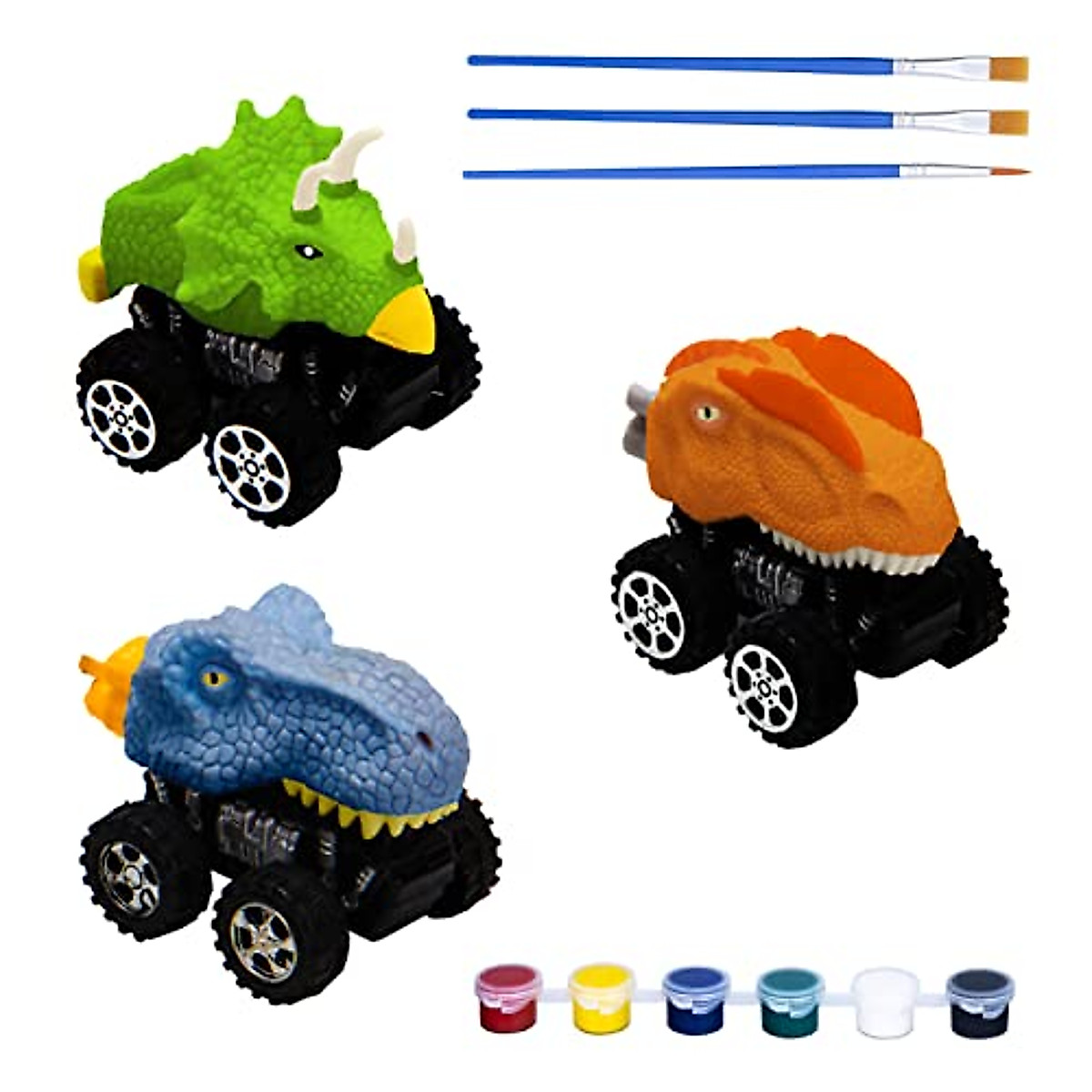 Kidtastic Paint Dinosaur Car Toys with Paint Brush, 3 4 5 6 yrs Old and UP Take Apart STEM Art Learning Dinosaur Kit, DIY Coloring Kit Car for Toddles, Boys, Girls