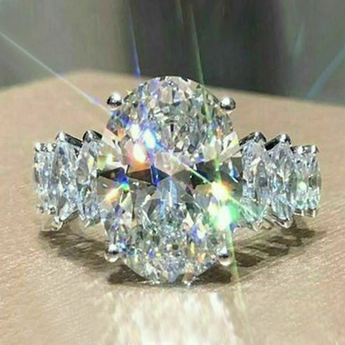 Cuteshop Elegant Huge Zircon Wedding Ring 18k Platinum Plated Shiny Cubic Zirconia Crystal Diamond Wedding Jewelry for Women (7)