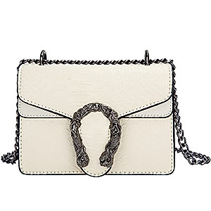 GLOD JORLEE Trendy Chain Crossbody Mini Bags for Women - Luxury Snake Printed Leather Shoulder Satchel Bag Evening Clutch Purse Handbags (off-white,Size:XS)