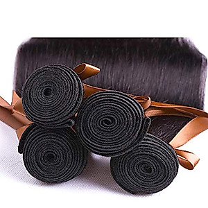 ALLRUN Brazilian Straight Human Hair 4 Bundles Unprocessed Virgin Hair Brazilian Straight Human Hair Weave Weft Human Hair Extensions Natural Black(22 24 26 28)