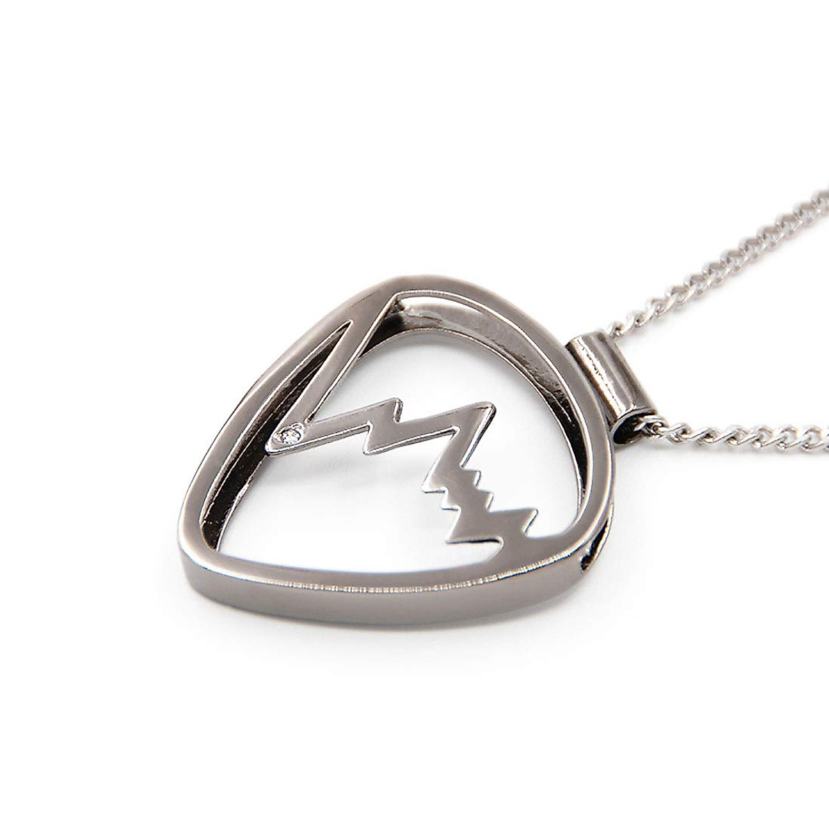 PICKRING Soundwave Shaped Guitar Pick Holder Necklace for Guitarists/guitar picks keeper storage pendant necklace stainless steel music lovers musicians gifts (Metal Black)