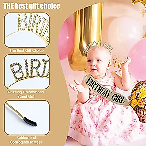 Birthday Crowns for Women, Birthday Girl Sash and Birthday Tiara for Women Girls Set,Birthday Girl Headband Princess Rhinestone Crown,Sweet Happy Birthday Gifts Party Decorations Hair Accessories,Gold