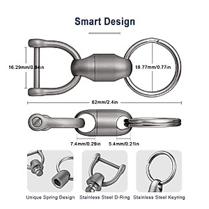 TISUR Swivel Keychain Clip, Titanium Detachable Pull Apart Key Chain, Key Ring Organizer Keychain For Men Women (1PC Swivel+D ring +key ring)