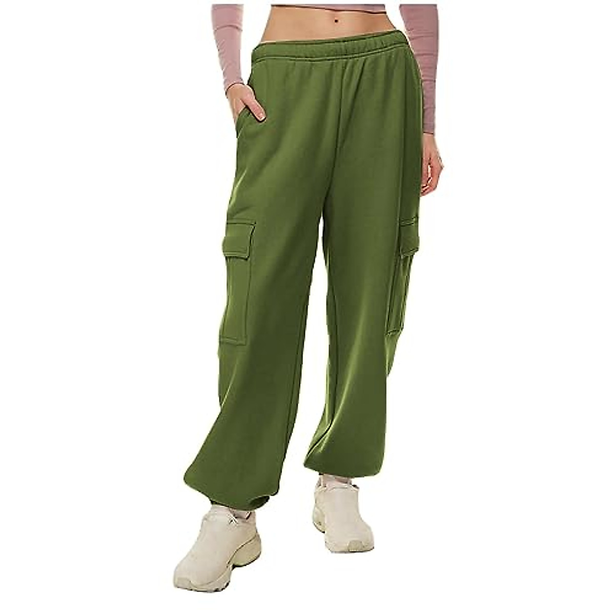 JDHUFEI Womens Cargo Pants Casual Elastic High Waisted Pants Baggy Loose Fit Trousers Pant Comfy Stretch Workout with Pocket