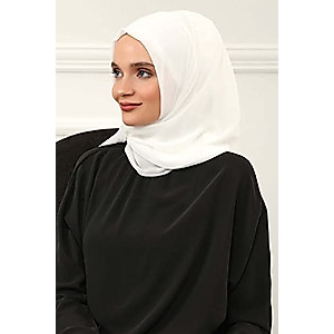 Aisha's Design Chiffon Hijab Scarf for Women Muslim, Presewn Instant Turban Shawl, Ivory