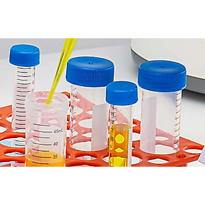 Globe Scientific 6288 Polypropylene Centrifuge Tube with Attached Blue Flat Top Screw Cap, Sterile, Printed Graduation, Bag Pack, 50mL Capacity (Case of 500)