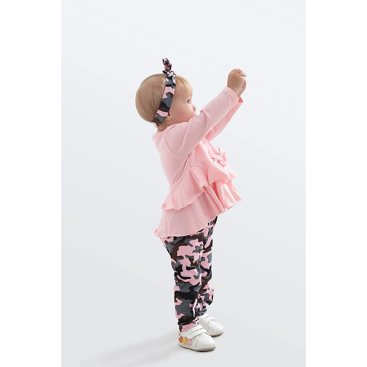 XUANHAO 12-18 Month Girl Clothes Girl Clothing Fall Winter Cute Long Sleeve Pant Sets Ruffle Tops Camouflage Pants Baby Clothes Girl 12-18 Months