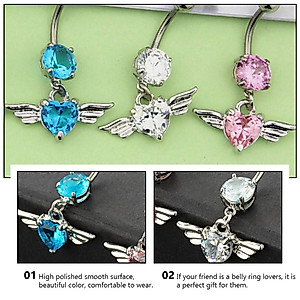 Happyyami 3pcs Dangle Belly Button Rings Stainless Steel Angel Wing Belly Rings Navel Rings Belly Piercing Studs Barbell Body Piercing Jewelry for Woman 3. 5x2cm