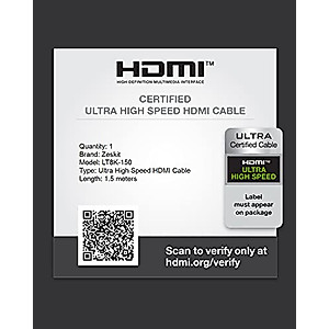 Zeskit Lite 48Gbps Slim Certified Ultra High Speed HDMI Cable 5ft, 4K120 8K60 144Hz eARC HDR HDCP 2.2 2.3 Compatible with Dolby Vision Apple TV 4K Roku Sony LG Samsung Xbox Series X RTX 3080 PS4 PS5