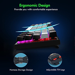 E-YOOSO Wireless Mechanical Keyboard, Bluetooth/2.4G/USB-C 60% Portable Rechargeable 63 Keys Gaming Keyboard, Compact RGB Hot Swappable Mechanical Keyboard with Linear Red Switches for Windows/Mac