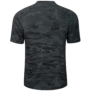 TAPULCO Men's Collarless Golf Shirts Casual Summer Quick Dry Tech Performance Athletic Sports Tee Fashionable Patterned Active Tshirts Camo Black X-Large