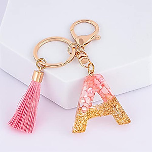 Suweibuke Cute Pink Key Chains for Women Girls, Initial Letter Keychains with Tassel, Charms for Key Purse Handbags Backpacks (Pink-A)