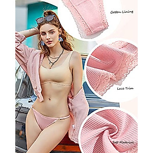 FINETOO Adjustable G String Thongs for Women Cotton Underwear Low Rise T-back Sexy Tangas Lace Trim Breathable 6 Pack S-XL
