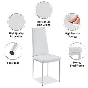 ROZHOME Dining Chair Set of 2, Modern Kitchen Chairs, Upholstered Side Chair, PU Side Chairs with Metal Legs and Frame, White