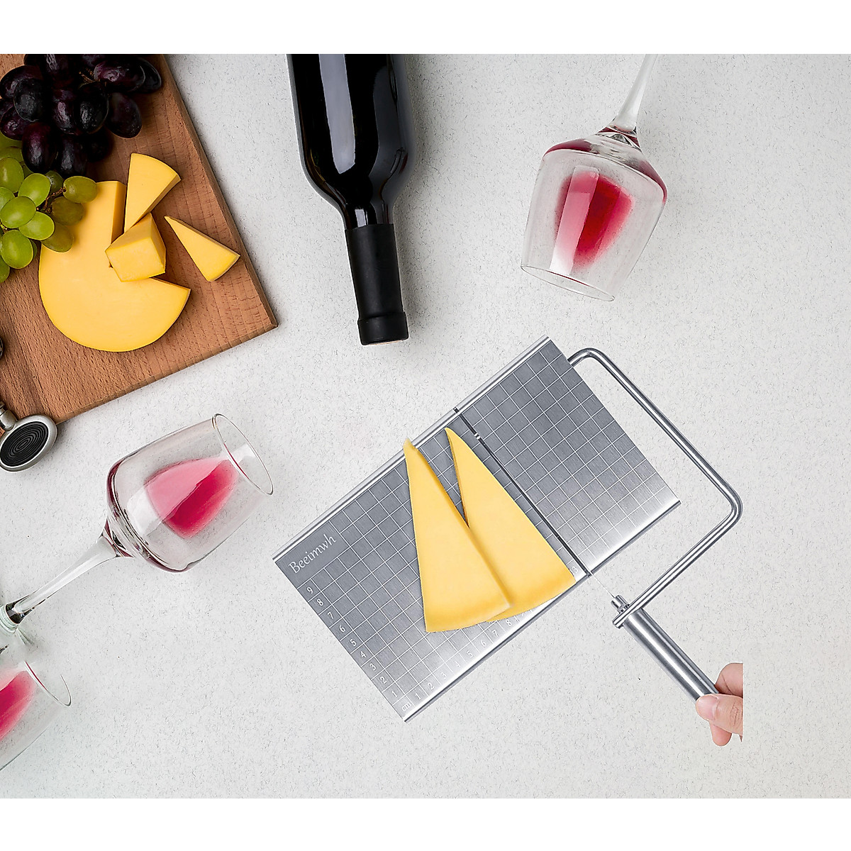 Cheese Slicer Wire,Stainless Steel Cheese Cutter with Accurate Size Scale,Wire Cheese Slicer for Cheese Butter Equipped with 5 Replaceable Cheese Slicer Wires