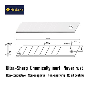 NexLand Ceramic Blade UB2-G3 Ultra-Sharp 18mm Utility Blade Snap Off Replacement Blades 6pcs