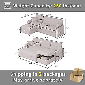 Sdorens Sectional Sleeper Sofa Couch, L Shape Sofa Couch with Ottoman, Reversible Sofa Couch with Pull-Out Bed and Storage for Living Room (Gray)