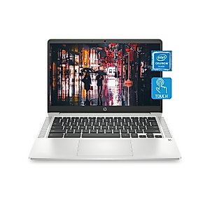 HP Chromebook 14 Laptop, Intel Celeron Processor, 4 GB RAM, 32 GB eMMC, 14” HD (1366 x 768) Touchscreen, Chrome OS, Webcam & Dual Mics, Work, Entertainment, Long Battery Life (14a-na0130nr, 2021)