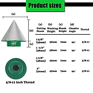 Mgtgbao 50mm Green Diamond Beveling Chamfer Bit, 2" Diamond Countersink Drill Bits with 5/8-11 inch Thread for enlarging, polishing and Bevelling Granite Marble Tiles The exsit Holes Enlarging