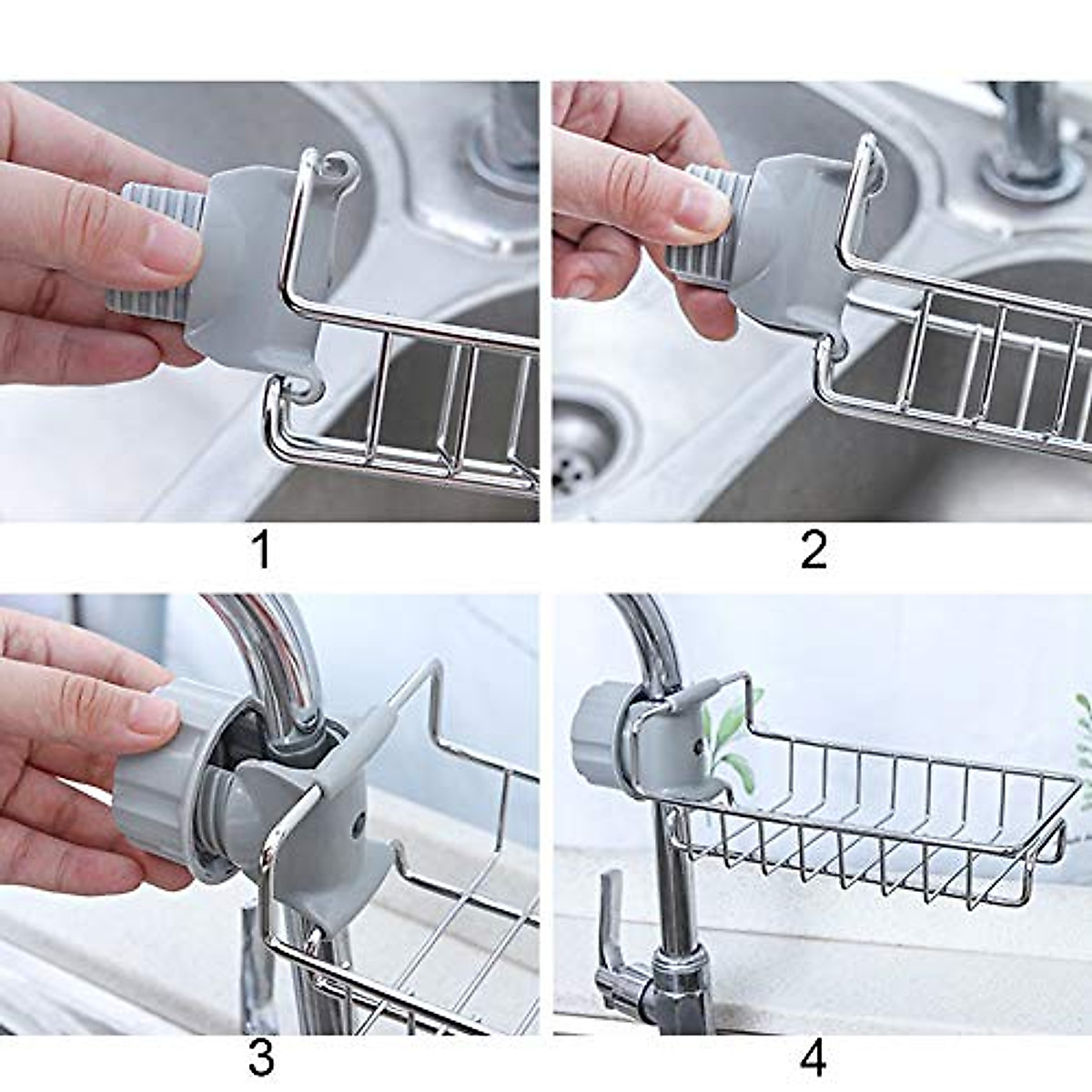 Sink Caddy Organizer, Stainless Steel Faucet Storage Rack Sponge Holder for Kitchen Accessories(Silver)