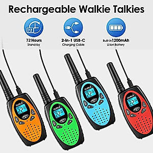 Walkie Talkies Long Range 4 Pack, Rechargeable Walkie-talkies with Built-in Li-ion Batteries, USB-C Chargers, 2 Way Radios 22 FRS Channels for Camping Hiking Cruise