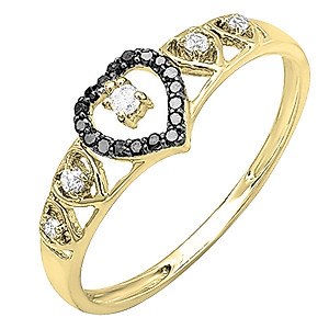 Dazzlingrock Collection 0.15 Carat (Cttw) 10K Black & White Diamond Women Wave Heart Promise Ring, Yellow Gold, Size 9