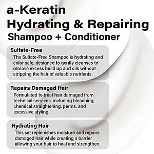 Peter Coppola a-Keratin Hydrating & Repairing Shampoo and Conditioner Duo - Strengthen and Repair Damaged Hair - Nourishes Hair for Soft Shiny Hair 10 oz