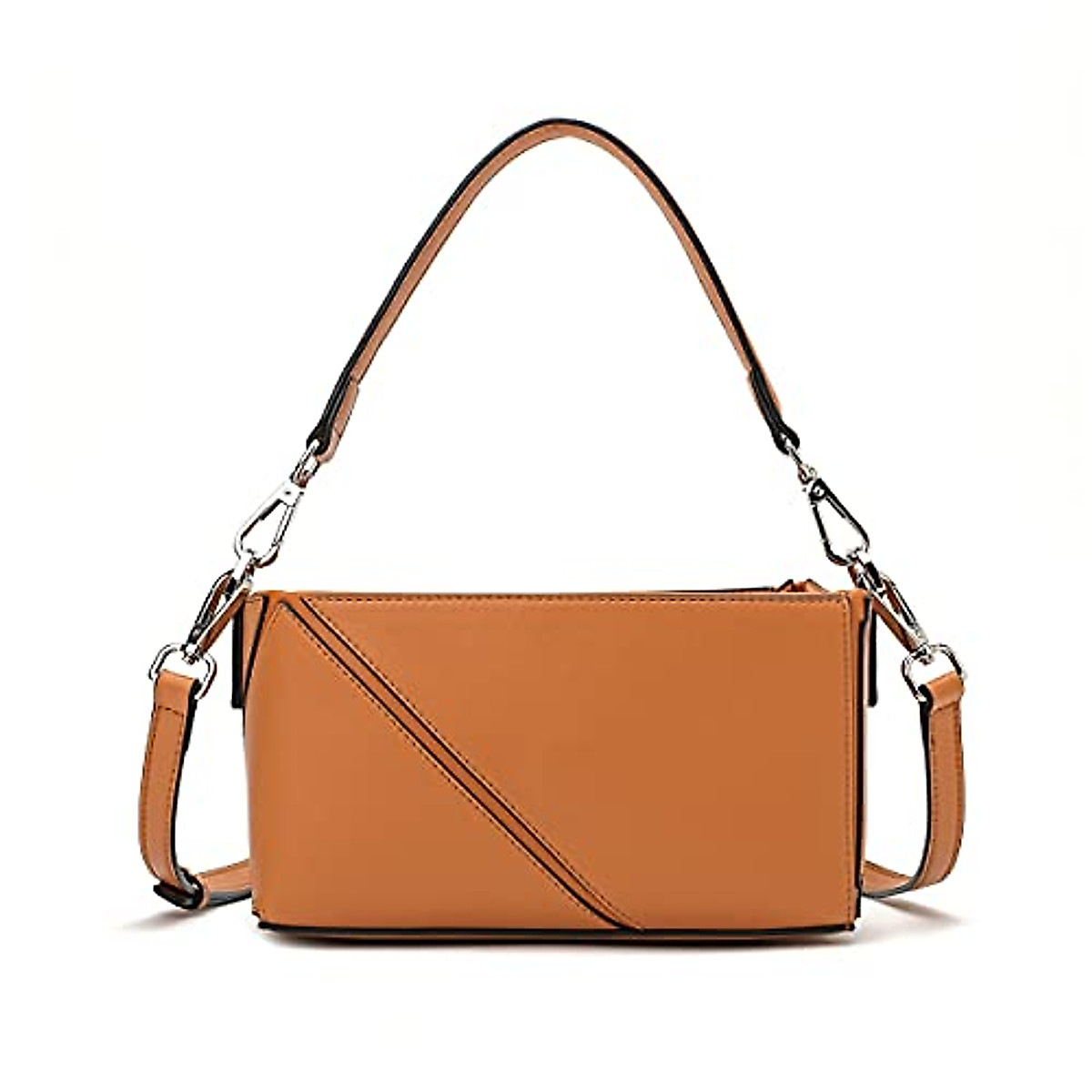 EvaLuLu Small Crossbody Bag for Women Leather Bucket Shoulder Bag Changeable Shape Purse (Small, Brown)