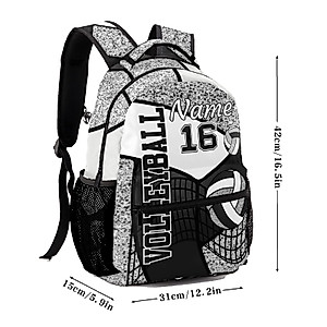Zaaprint Volleyball Black Grey Print Backpack Shoulder Shopping Bag Travel Casual Bags with Name Text