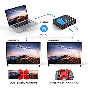 OREI HDMI Splitter 1 in 2 Out - 1x2 HDMI Display Duplicate/Mirror - Powered Splitter Full HD 1080P, 4K @ 30Hz (One Input To Two Outputs) - USB Cable Included - 1 Source to 2 Identical Displays