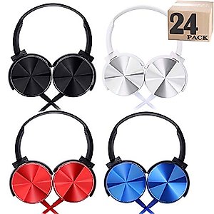 Yoley 24 Packs Classroom Headphones Bulk for Kids School Students Children, Wholesale Class Set Durable Earphones, Individually Bagged (24 Pack Mixed)