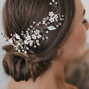 Unsutuo Flower Bride Wedding Headbands Silver Crystal Bridal Headpieces Leaves Hair Vine for Women and Girls (Silver)