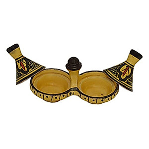 Moroccan Handmade Tagine Double Spicer Salt & pepper Holder Ceramic Yellow & Black