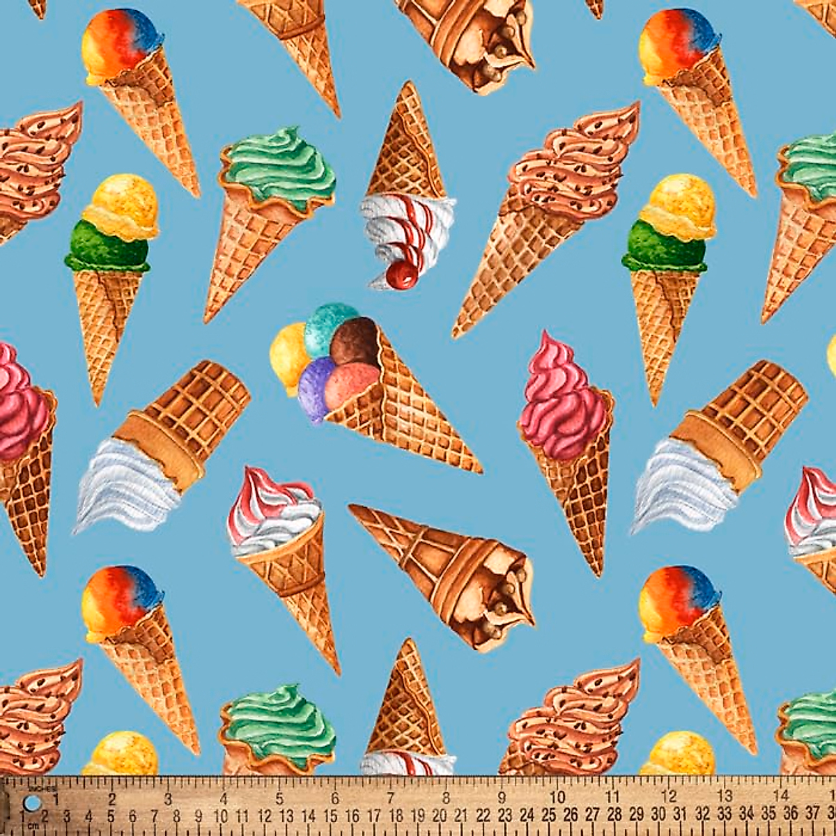 David Textiles Ice Cream Cones Digital Cotton Fabric by The Yard
